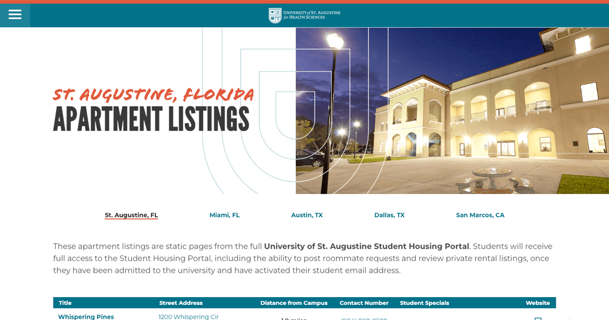Student Housing :: University of St. Augustine for Health Sciences